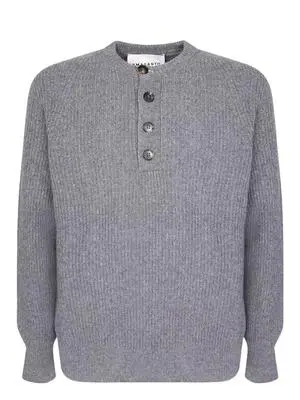 AMARANTO Ribbed-knit Henley Sweater - Grey