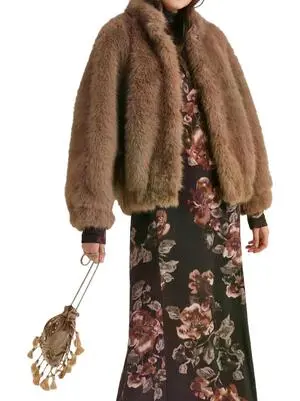 Malìparmi Faux-fur Oversized Jacket - Brown