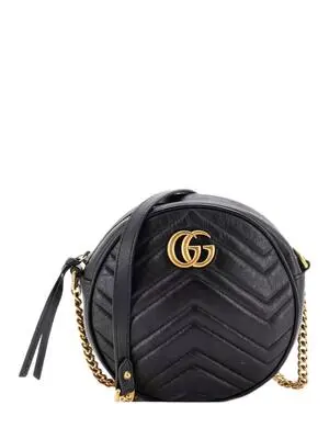 Gucci Gg Marmont Round Shoulder Bag Matelasse Leather Mini Crossbody Bag - Black