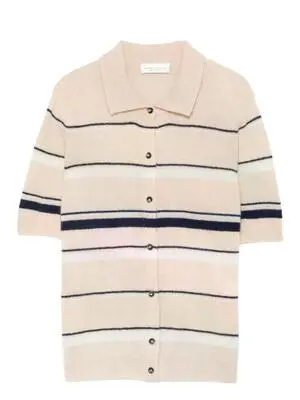 ROBERTO COLLINA Striped Short-sleeve Knitted Shirt - Neutrals