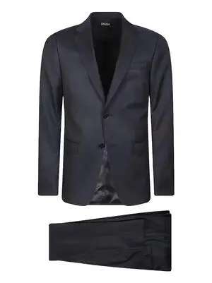 Zegna Single-breasted Wool Suit - Blue