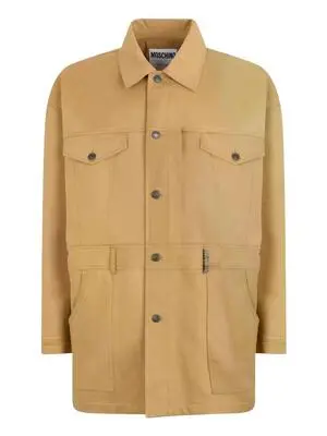 Moschino Logo-plaque Button-up Coat - Neutrals