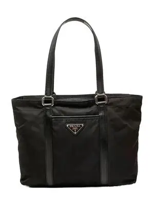 Prada 2013-2026 Saffiano Trimmed Tessuto Tote Bag - Black