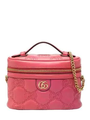 Gucci 2016-2026 Mini Gg Marmont Matelasse Calfskin Top Handle Vanity Chain Bag Satchel - Pink
