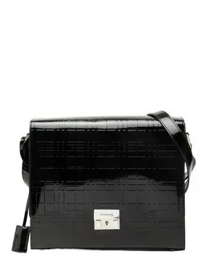 Burberry 2000-2017 House Check Embossed Patent Crossbody Bag - Black