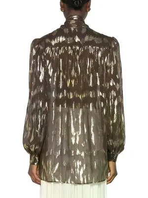 Valentino Garavani Pussy-bow Metallic-pattern Blouse - Brown