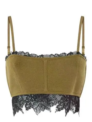 Pinko Knit Top With Contrasting Lace Insert Green