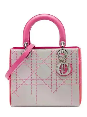 Dior 2014 Medium Tricolor Lambskin Macrocannage Stitched Lady Satchel - Grey