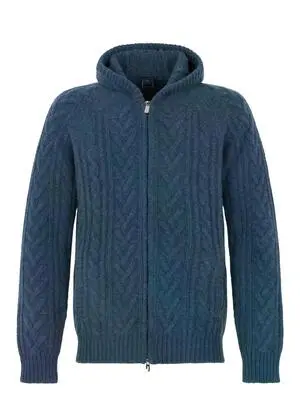 Fedeli Cable-knit Hooded Cardigan - Blue
