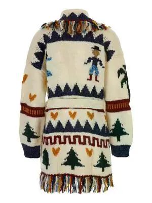 FRANTIC December Fringe-trimmed Belted Cardigan - Neutrals