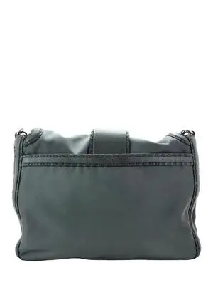 Fendi Baguette Flap Messenger Bag Nylon Large Crossbody Bag - Grey
