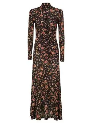 Ulla Johnson Ida Floral-print Ruched Midi Dress - Black