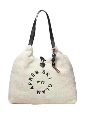 V°73 Teddy-effect Embroidered Shoulder Bag - Neutrals