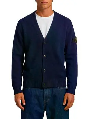 Stone Island Logo-patch V-neck Cardigan - Blue