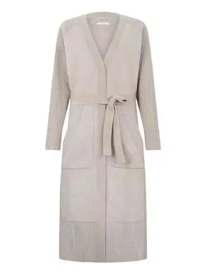 Fedeli Belted Ribbed-sleeve Cardigan - Grey