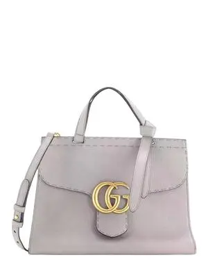 Gucci Gg Marmont Top Handle Bag Leather Small Satchel - Grey