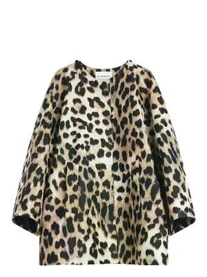 Givenchy Cocoon Coat In Leopard Jacquard With Scarf - Neutrals