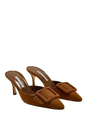 MANOLO BLAHNIK Maysale Buckle-detail Suede Mules