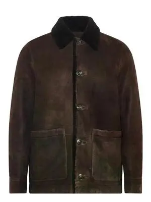 YVES SALOMON Shearling-trimmed Suede Jacket - Brown
