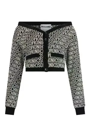 Moschino Logo-jacquard Cropped Cardigan - Black