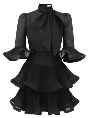 Zimmermann Pleated Sleeved Mini Dress - Black