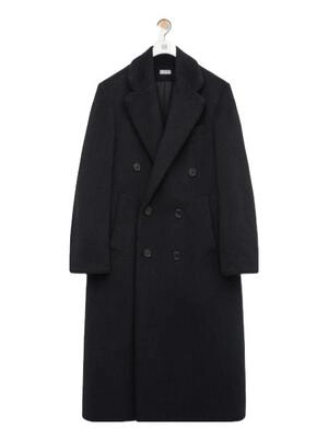 Loewe Double-breasted Coat In Wool Blend - Black