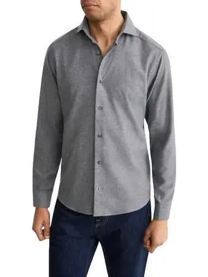 Eton Solid Flannel Shirt - Medium Blue