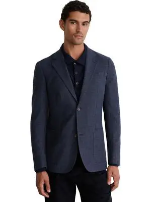 REISS Carlos Cotton Hopsack Single-breasted Blazer Tailored-fit Denim Blue