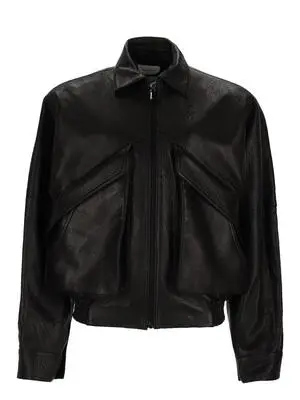 MAGDA BUTRYM Giacca In Pelle Vintage Con Colletto Classico