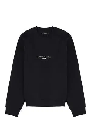 Emporio Armani Felpa In Double Jersey Con Logo A Contrasto - Black
