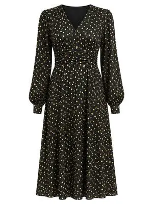 YUMI Yumi Black Foil Print Midi Dress