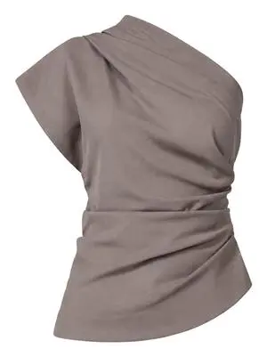 ELAMINS Asymmetric Drape Top - Brown