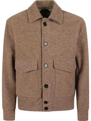 DONDUP Dondup Men's Grey Fleece Texture Classic Collar Front Button Jacket With Logo Plaque And Flap Pockets