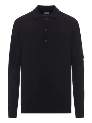 C.P. COMPANY C. P. Company Wool Knit Long Sleeve Polo Sweater - Black