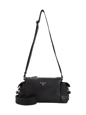 Prada Leather Crossbody Messenger Bag 24/32 Cm X 17 Cm X 12 Cm - Black