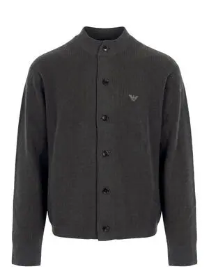 Emporio Armani S Stand-collar Knit Cardigan - Pavement