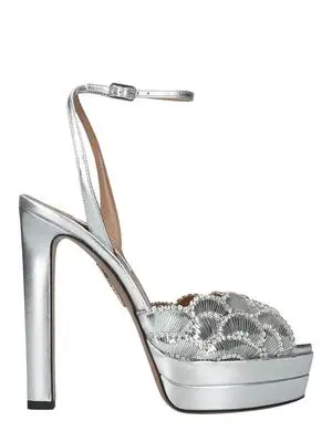 AQUAZZURA Leather Ce Soir Heeled Sandals 130 - Silver