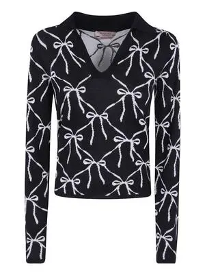 TWINSET Bow-print V-neck Sweater - Black