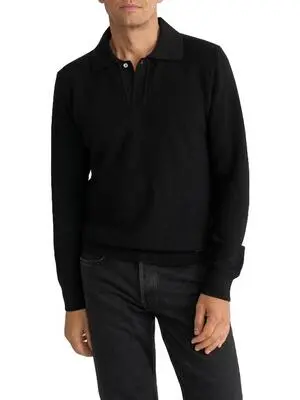 Eton Merino Wool Long Sleeve Polo Shirt - Black