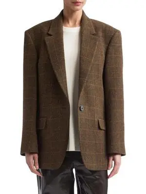 RÓHE Oversize Check Wool Jacket - Moss Check