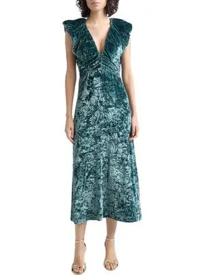 Ulla Johnson Astra V-neck Velvet Cocktail Dress - Jadeite