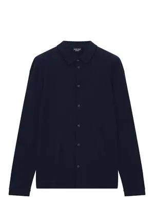 Giorgio Armani Shirt Cashmere Interlock Jersey Regular Fit - Navy Blue