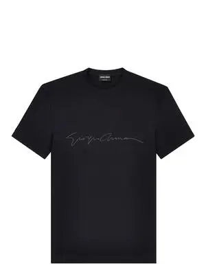 Giorgio Armani Stretch T-shirt In Viscose With Crew Neck And Logo - Black