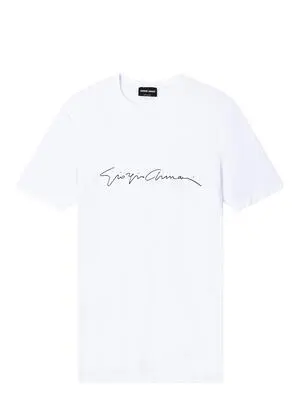 Giorgio Armani Stretch T-shirt In Viscose With Crew Neck And Logo - White