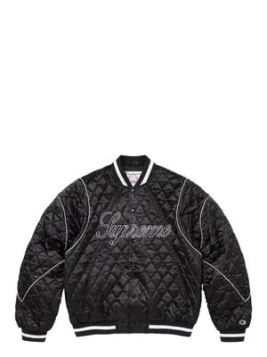 Supreme Supreme X Champion Fw26 Quilted Satin Varsity Jacket 'black' Black