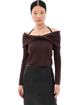 Simkhai Cambria Long Sleeve Off Shoulder Top - Chocolate