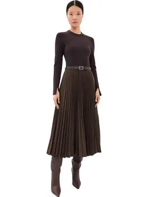 Simkhai Trista Long Sleeve Midi Dress - Dark Chocolate Multi