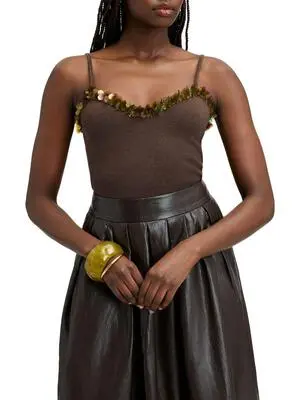 SAM EDELMAN Paillette Sweetheart Neck Tank