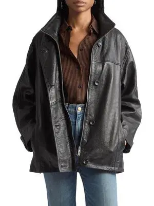 JAMIE HALLER Minimal Leather Anorak Jacket - Black