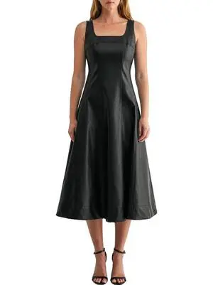 QUINCY MAE Faux Leather A-line Midi Dress - Black
